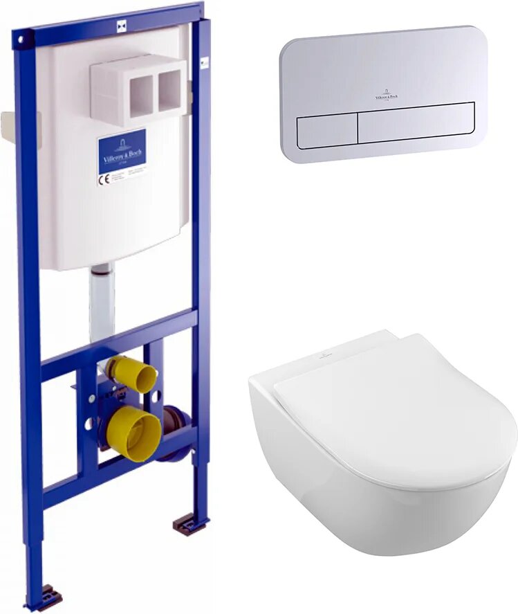 Комплект 3 в 1 Унитаз подвесной Villeroy & Boch Subway 2.0 5614R201 / Кнопка Viconnect 9224 9061 цвет хром / Инсталляция 9224 6100