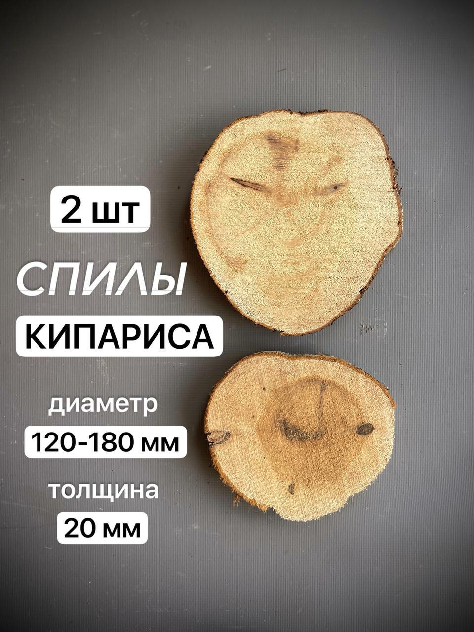 Спилы дерева Кипарис, диаметр 12-18 см, толщина 2 см, 2шт
