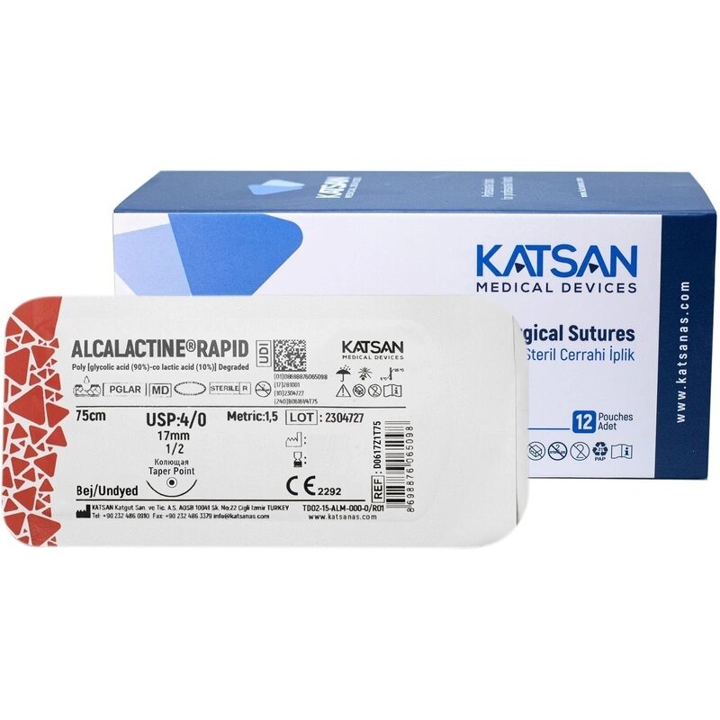 Шовный материал ALCALACTINE RAPID 4/0 17 1/2 TAPER POINT кол. 75 уп/12 шт