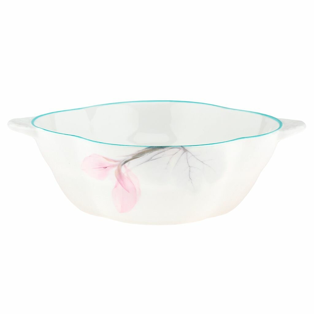 "Мери" Салатник фарфоровый 720мл, 20,5х17,4х6см, фигурный, с ручками, с деколью, отводка