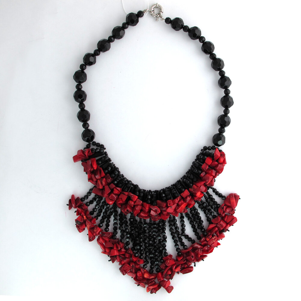 Колье Эстет, агат, коралл