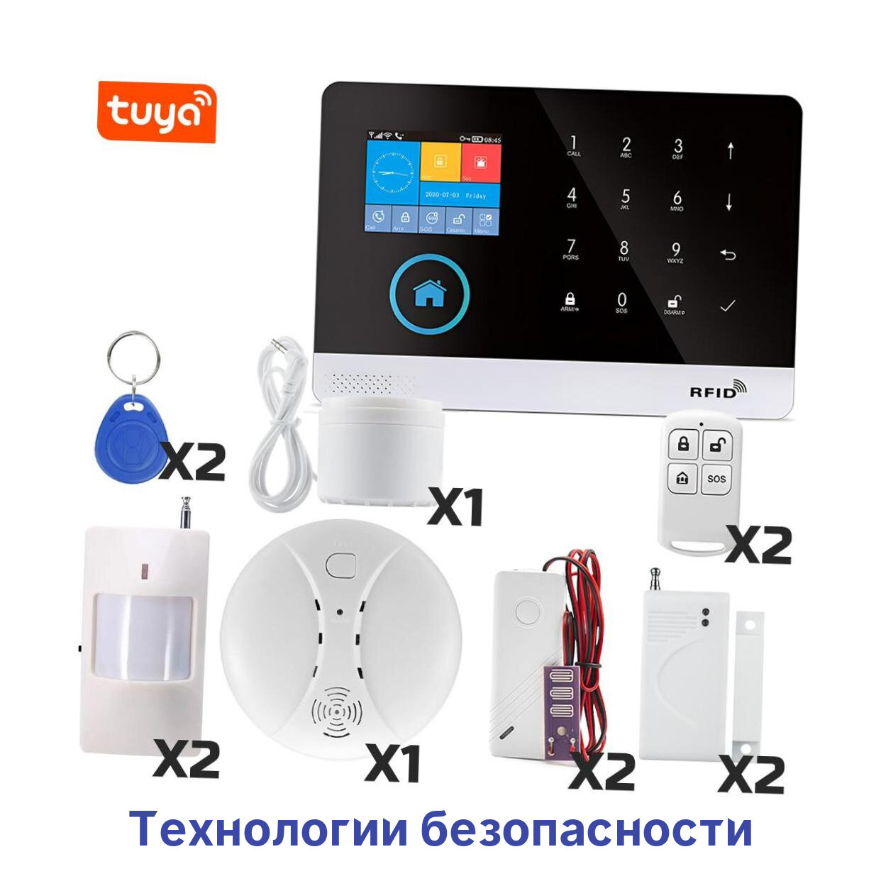 Набор: беспроводная пожарно-охранная TUYA GSM / Wi-Fi сигнализация Strazh Око-12 (Smart) (Y15896MOK) с 12 разными датчиками в наборе для зданий и по