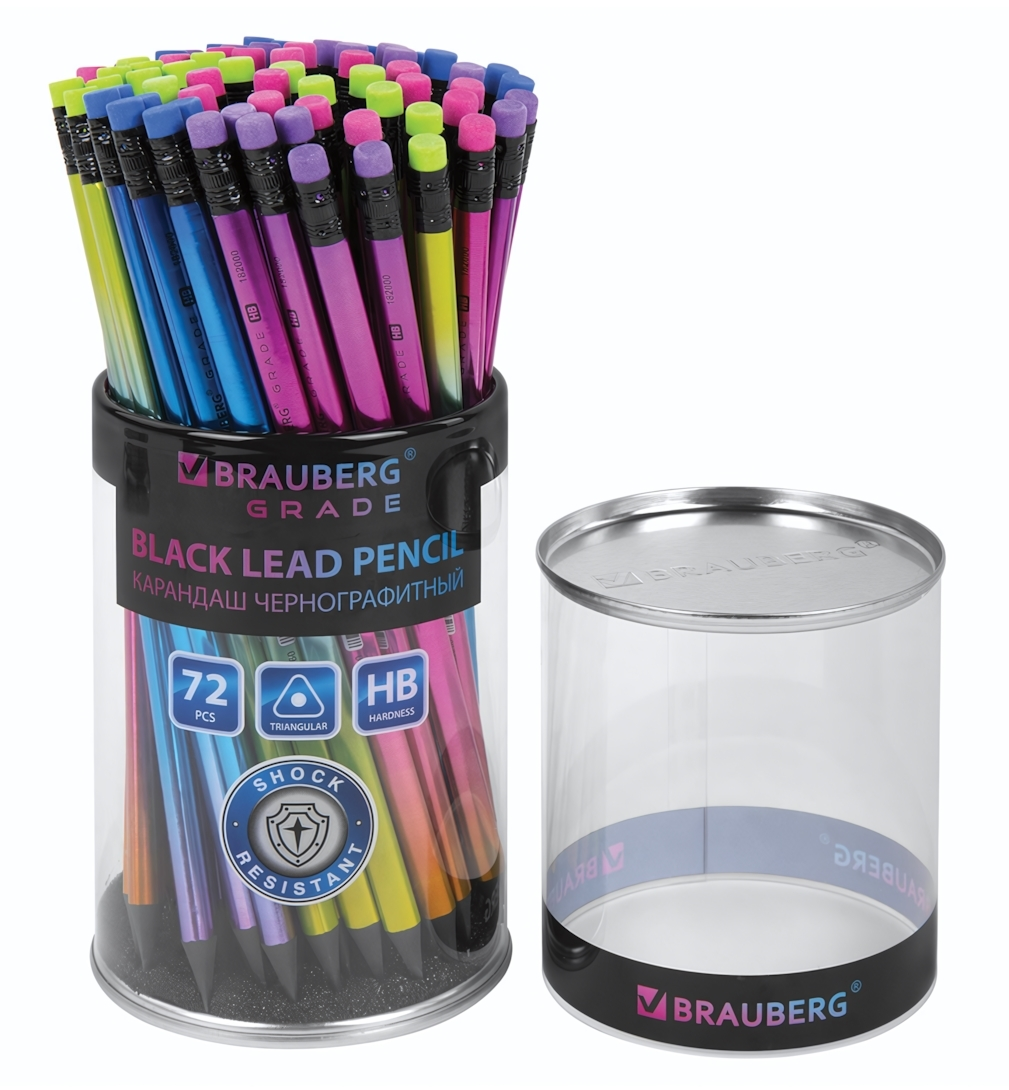 Карандаш чернографитный "Grade Metallic" HB, трехгранный, цвет в ассортименте, длина 195мм