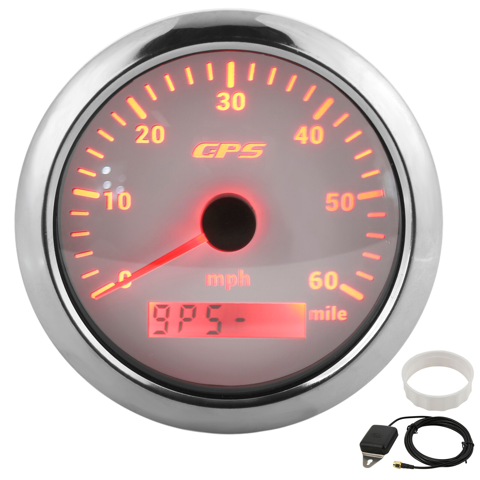 85 мм/3,35 дюйма GPS-манометра Speedometer 0-60 миль/ч/ч ЖК-дисплей с регулируемой подсветкой для лодок RVS 9-32V DCWHITE