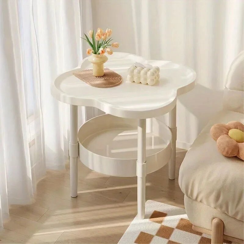 Четырехлистный клеверный диван, боковой столик для нескольких спален, столик для хранения в гостиной, двухслойный журнальный столик на балконе, Бежевый