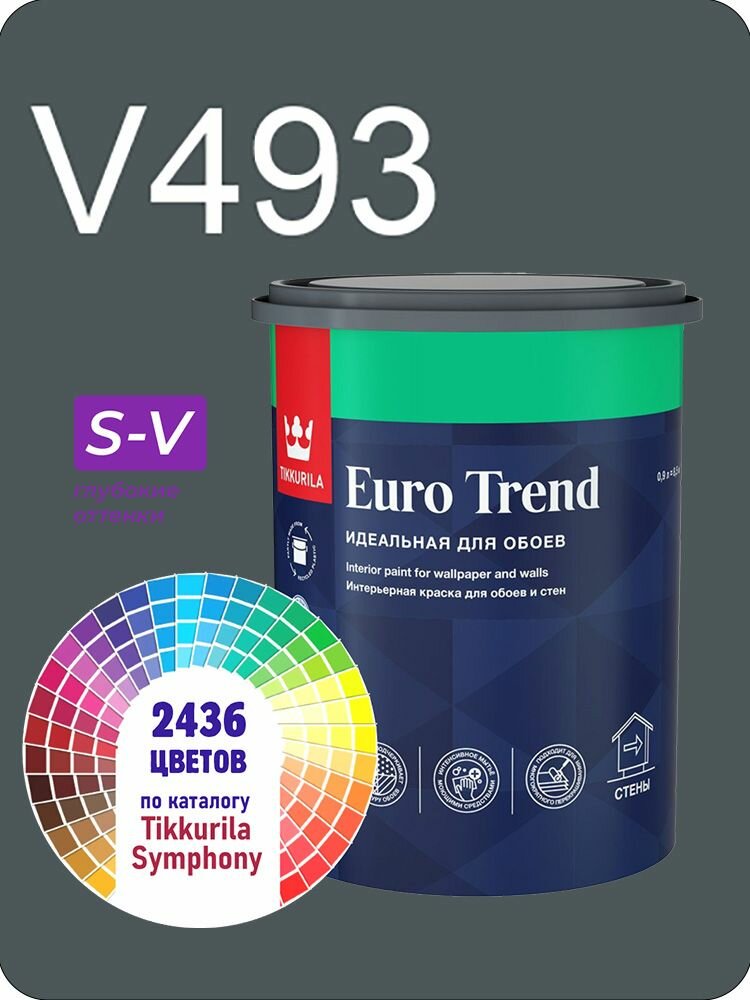 Краска для обоев Tikkurila Euro Trend 0,9л. глубокие оттенки V493