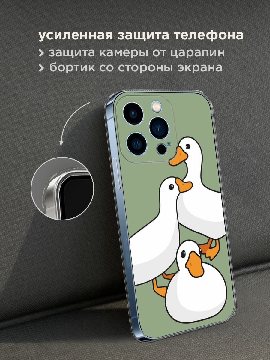 Чехол на Apple iPhone 13 Pro / Айфон 13 Про с принтом "Утиное трио" — фото 1