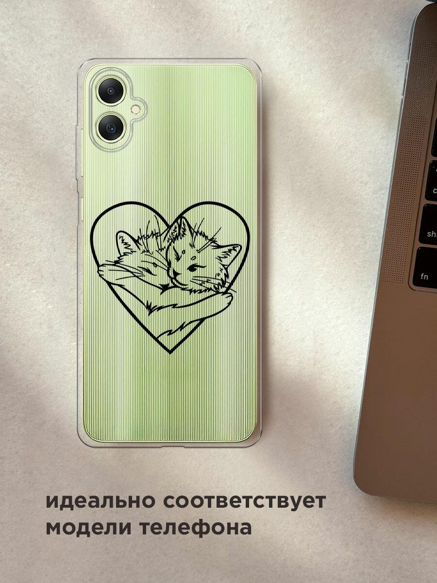 Чехол на Samsung Galaxy A06 / Самсунг Галакси А06 с принтом "Влюблённые котики рисунок 3 - 14 февраля", прозрачный — фото 1