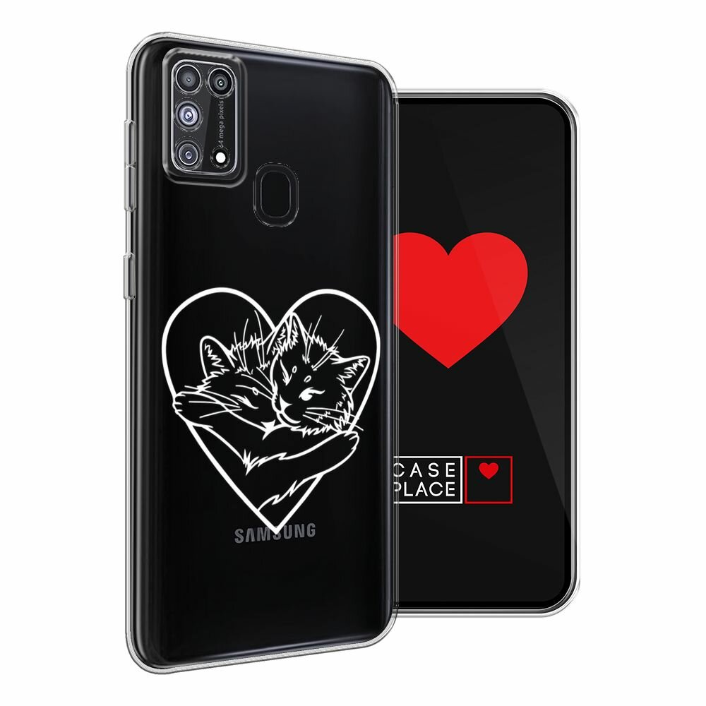 Чехол на Samsung Galaxy M31 / Самсунг Галакси М31 с принтом "Влюблённые котики рисунок 2 - 14 февраля", прозрачный — фото 1