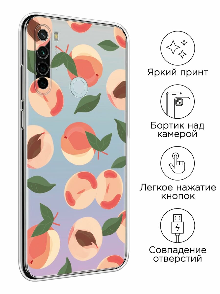 Чехол на Xiaomi Redmi Note 8T / Сяоми Редми Нот 8Т с принтом "Нежные персики паттерн 2", прозрачный — фото 1