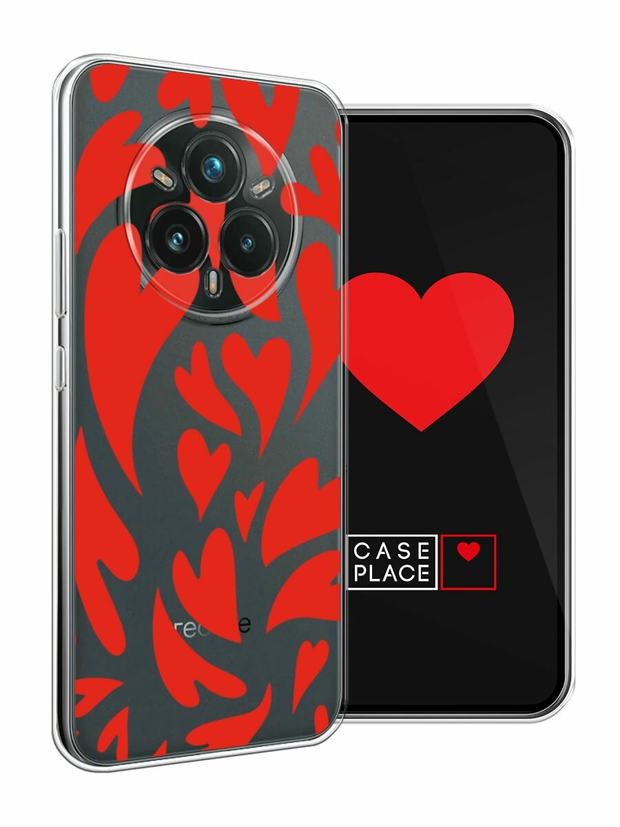 Чехол на Realme 14 Pro / Реалми 14 Про с принтом "Crazy hearts 2 - 14 февраля", прозрачный — фото 1