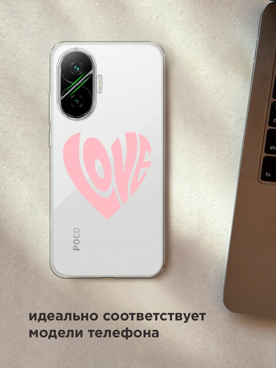 Чехол на Poco F7 / Поко F7 с принтом "Love heart 3 - 14 февраля", прозрачный — фото 1