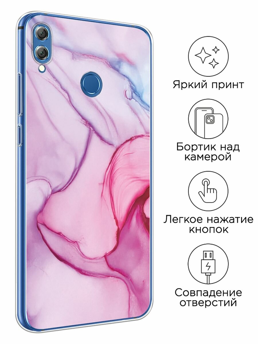 Чехол на Honor 8X / Хонор 8Х с принтом "Розовые мраморные разводы" — фото 1