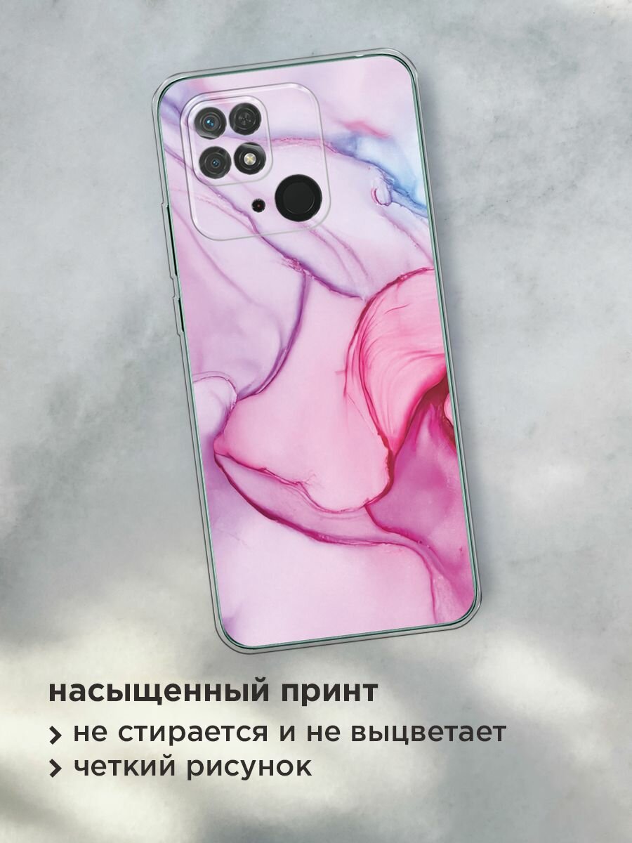 Чехол на Xiaomi Redmi 10C / Сяоми Редми 10C с принтом "Розовые мраморные разводы" — фото 1