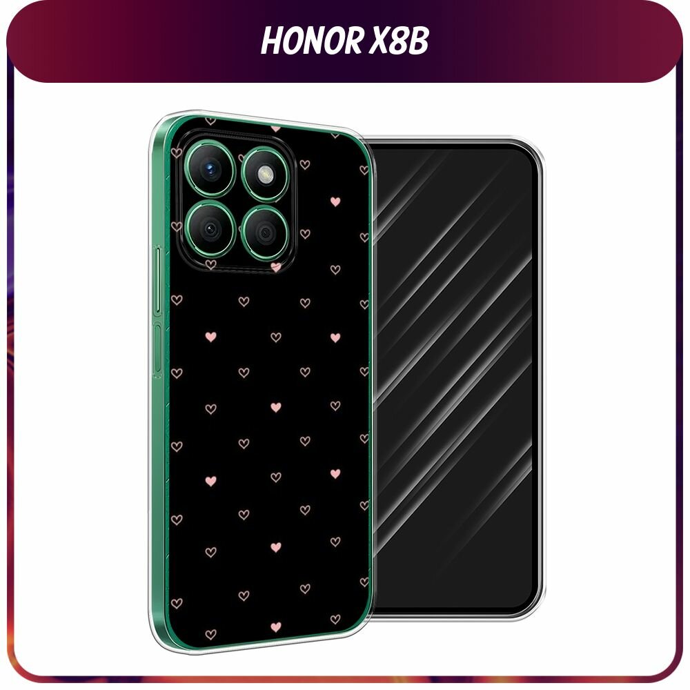 Чехол на Honor X8B / Хонор X8B с принтом "Черный фон и сердечки"