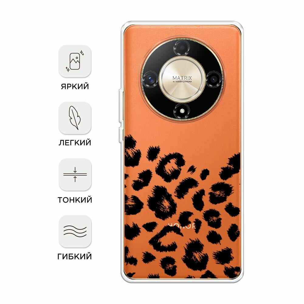 Чехол на Honor X9b / Хонор X9B с принтом "Окрас леопарда фон черный", прозрачный — фото 1