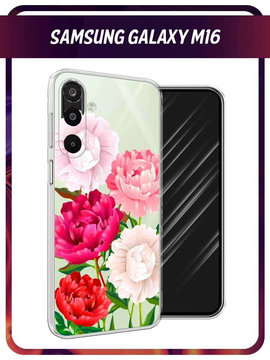 Чехол на Samsung Galaxy M16 / Самсунг Галакси М16 с принтом "Большие пионы", прозрачный