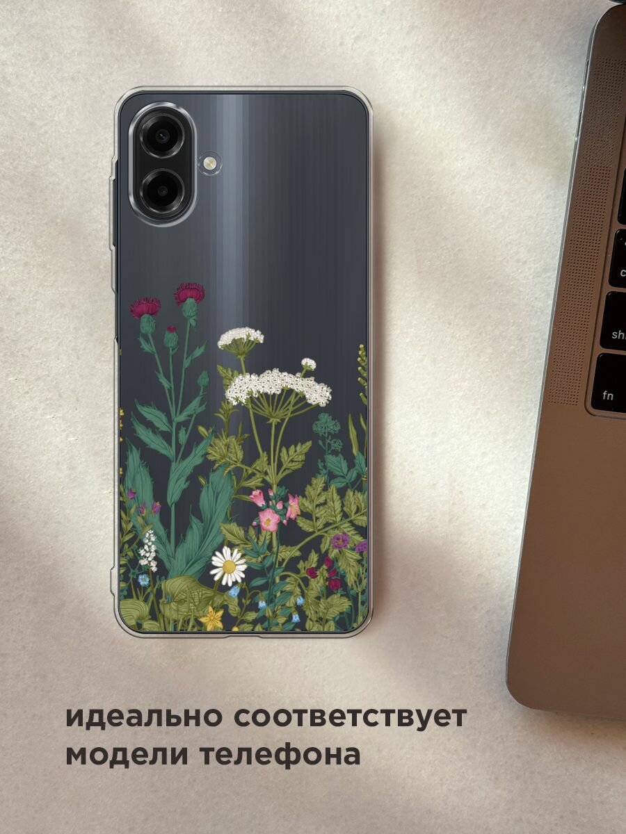 Чехол на Samsung Galaxy A07 / Самсунг А07 с принтом "Дикие полевые цветы", прозрачный — фото 1