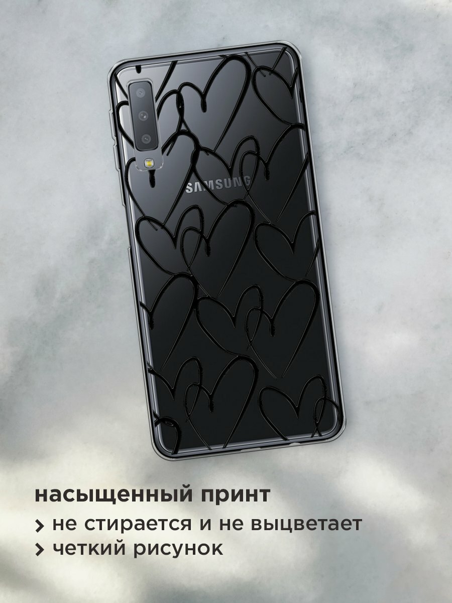 Чехол на Samsung Galaxy A7 2018 / Самсунг Галакси А7 2018 с принтом "Hearts doodle black 1" — фото 1