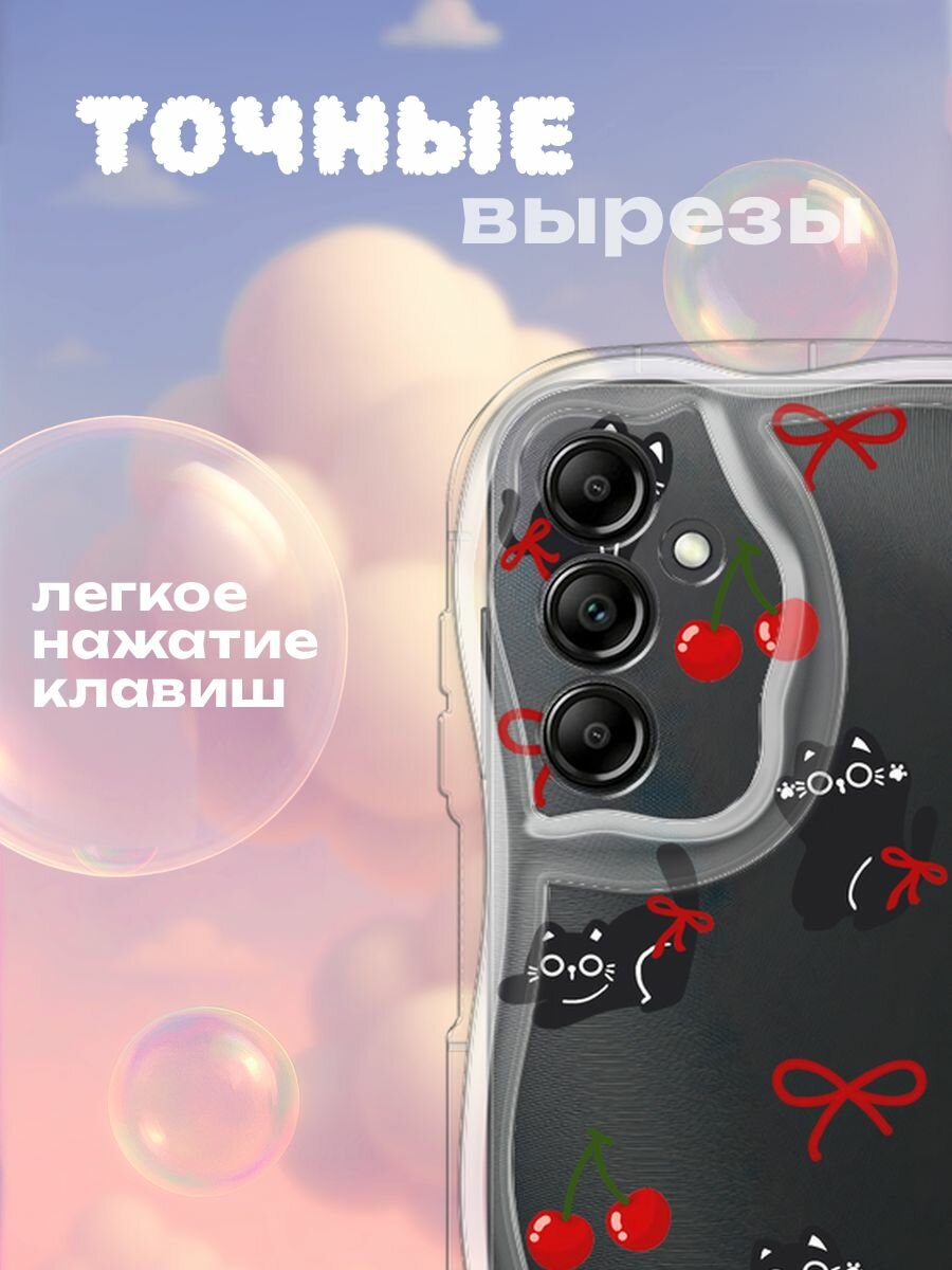 Чехол на Samsung Galaxy A15 / Самсунг А15 с принтом "Котик, вишня и бантики" — фото 1