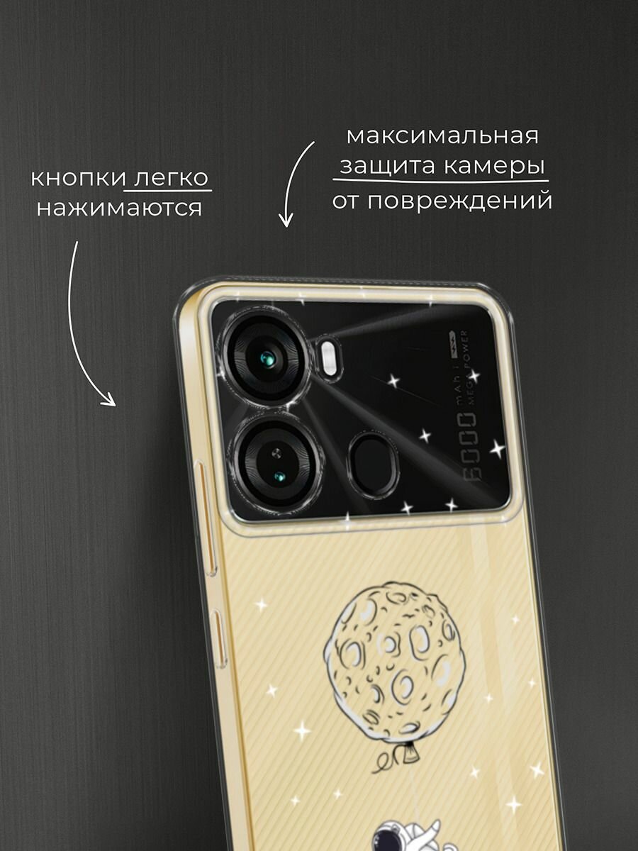 Чехол на Itel P40 / Ител P40 с принтом "Лунный полет", прозрачный — фото 1
