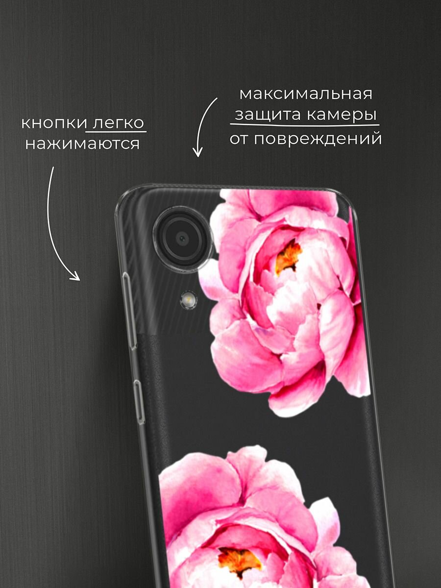Чехол на Samsung Galaxy A03 Core / Самсунг Галакси А03 Core с принтом "Open peonies", прозрачный — фото 1
