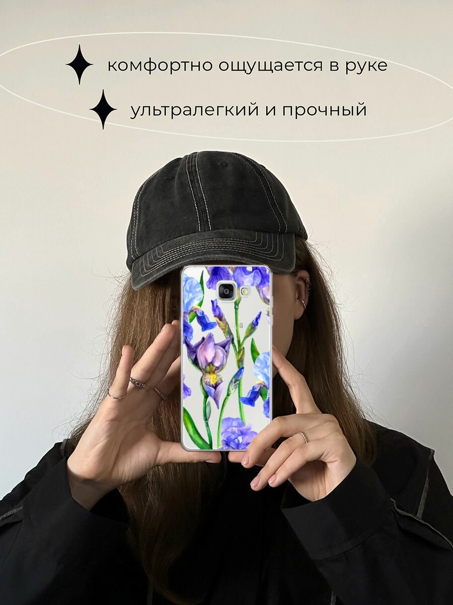 Чехол на Samsung Galaxy A5 2016 / Самсунг Галакси А5 2016 с принтом "Синие ирисы", прозрачный — фото 1