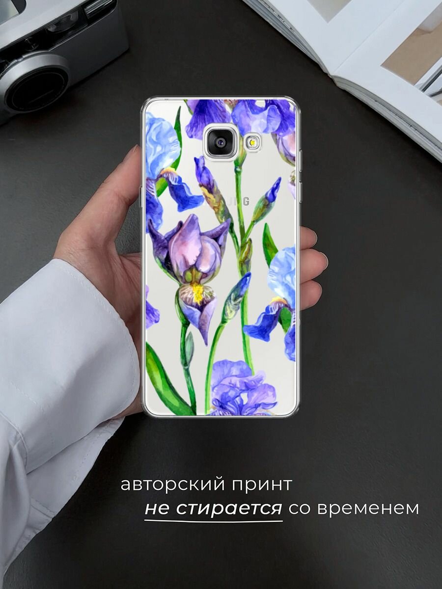Чехол на Samsung Galaxy A5 2016 / Самсунг Галакси А5 2016 с принтом "Синие ирисы", прозрачный — фото 1