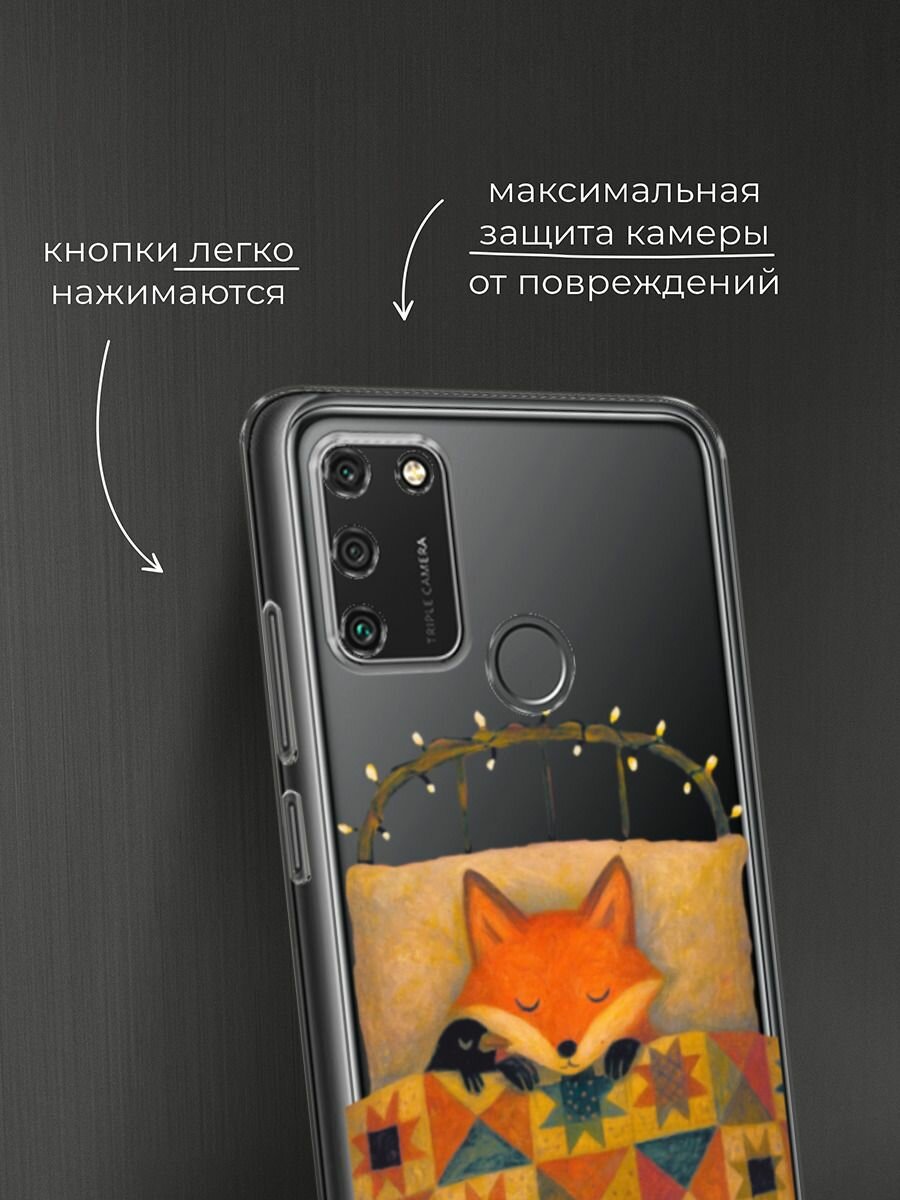 Чехол на Honor 9A / Хонор 9А с принтом "Лисичка спит", прозрачный — фото 1