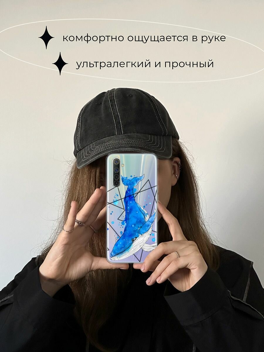 Чехол на Realme 6 / Реалми 6 с принтом "Кит графика", прозрачный — фото 1