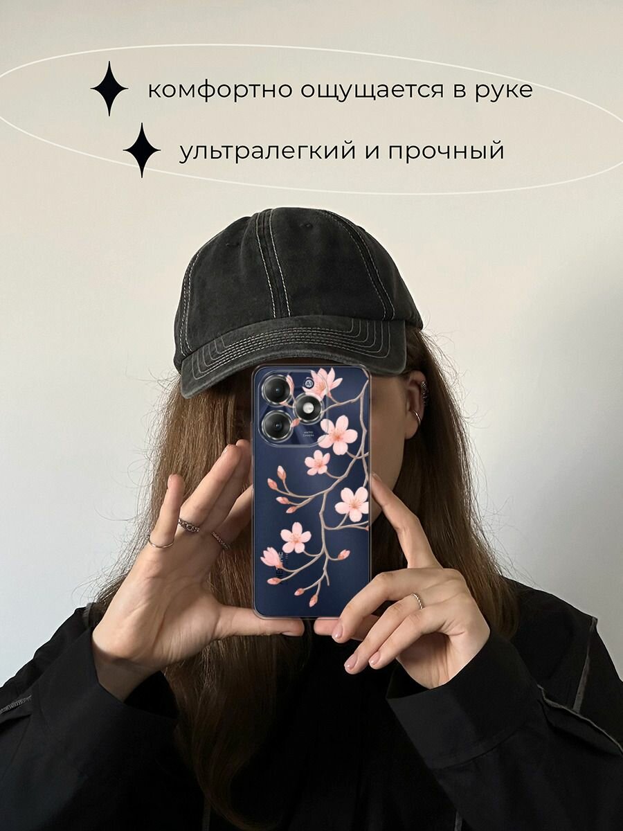 Чехол на Itel A70 / Ител А70 с принтом "Веточка распускающейся сакуры 2" — фото 1