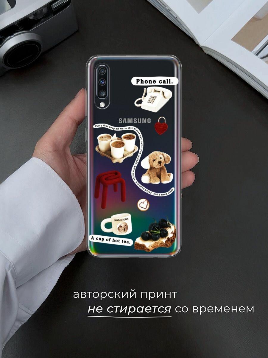 Чехол на Samsung Galaxy A70 / Самсунг Галакси А70 с принтом "Phone call", прозрачный — фото 1