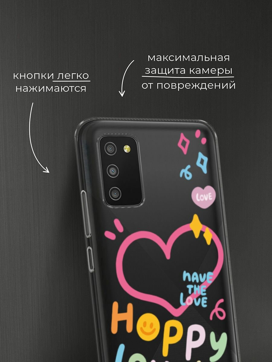 Чехол на Samsung Galaxy A02s / Самсунг Галакси A02s с принтом "Happy lovely", прозрачный — фото 1