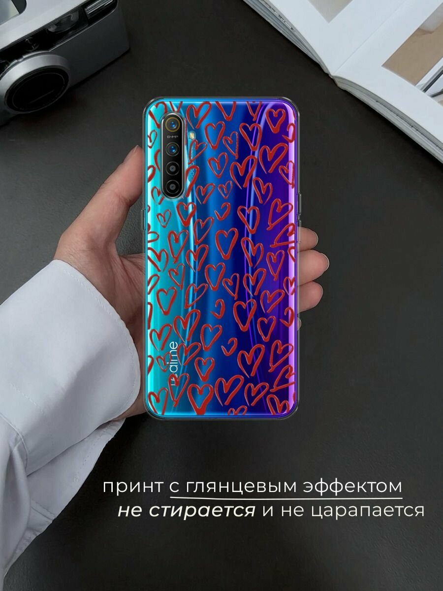 Чехол на Realme XT / Реалми XT с принтом "Легкие бордовые сердечки" — фото 1