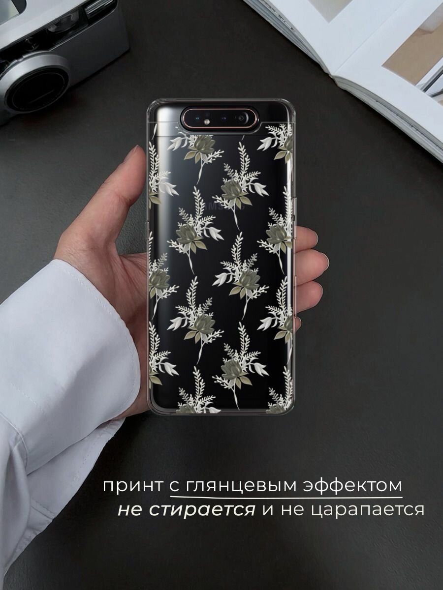 Чехол на Samsung Galaxy A80 / Самсунг Гэлакси A80 с принтом "Паттерн цветы сепия" — фото 1