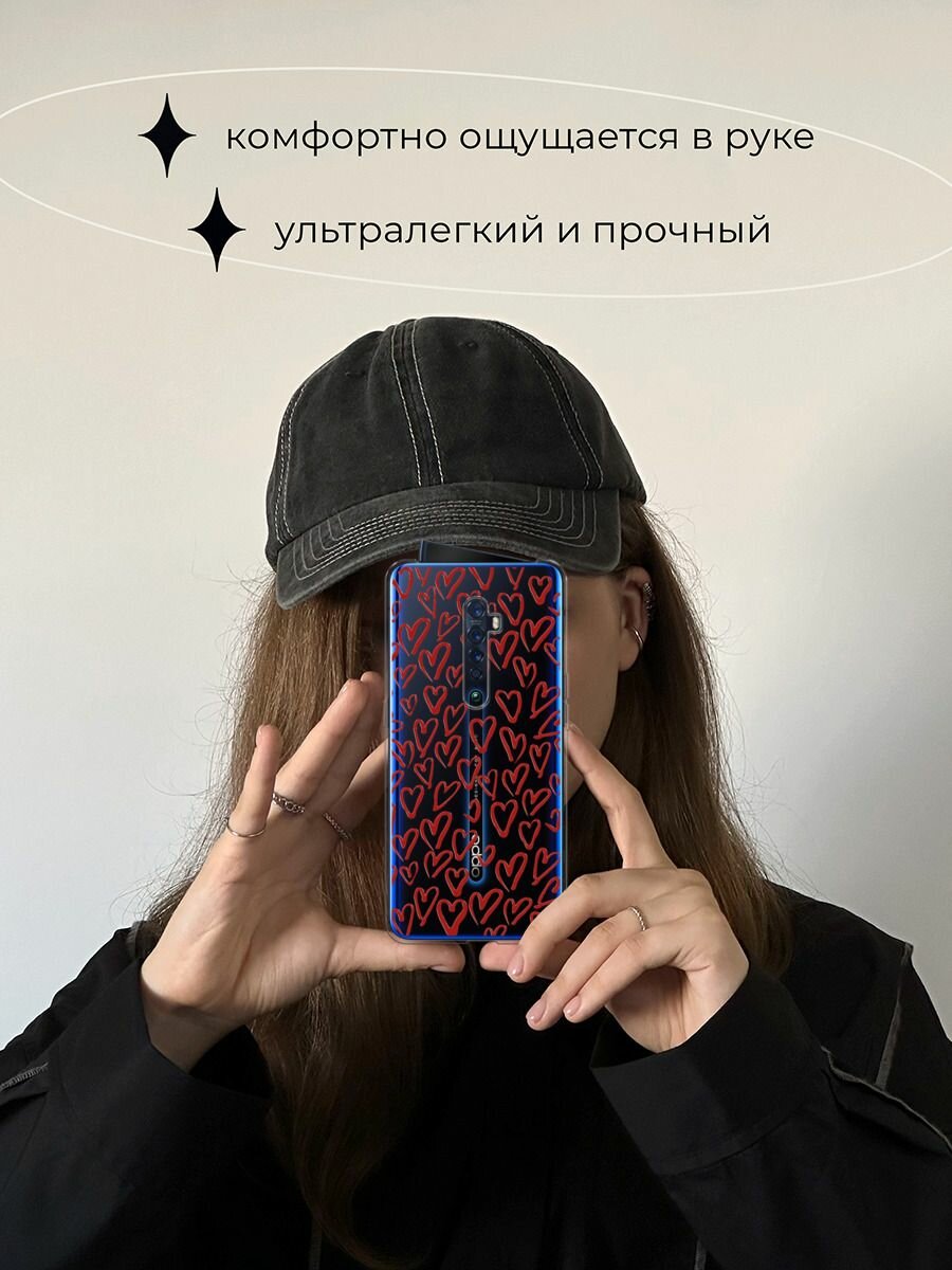 Чехол на Oppo Reno 2 / Оппо Рено 2 с принтом "Легкие бордовые сердечки" — фото 1