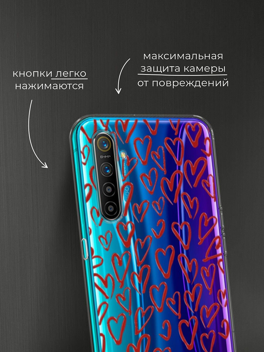 Чехол на Realme XT / Реалми XT с принтом "Легкие бордовые сердечки" — фото 1
