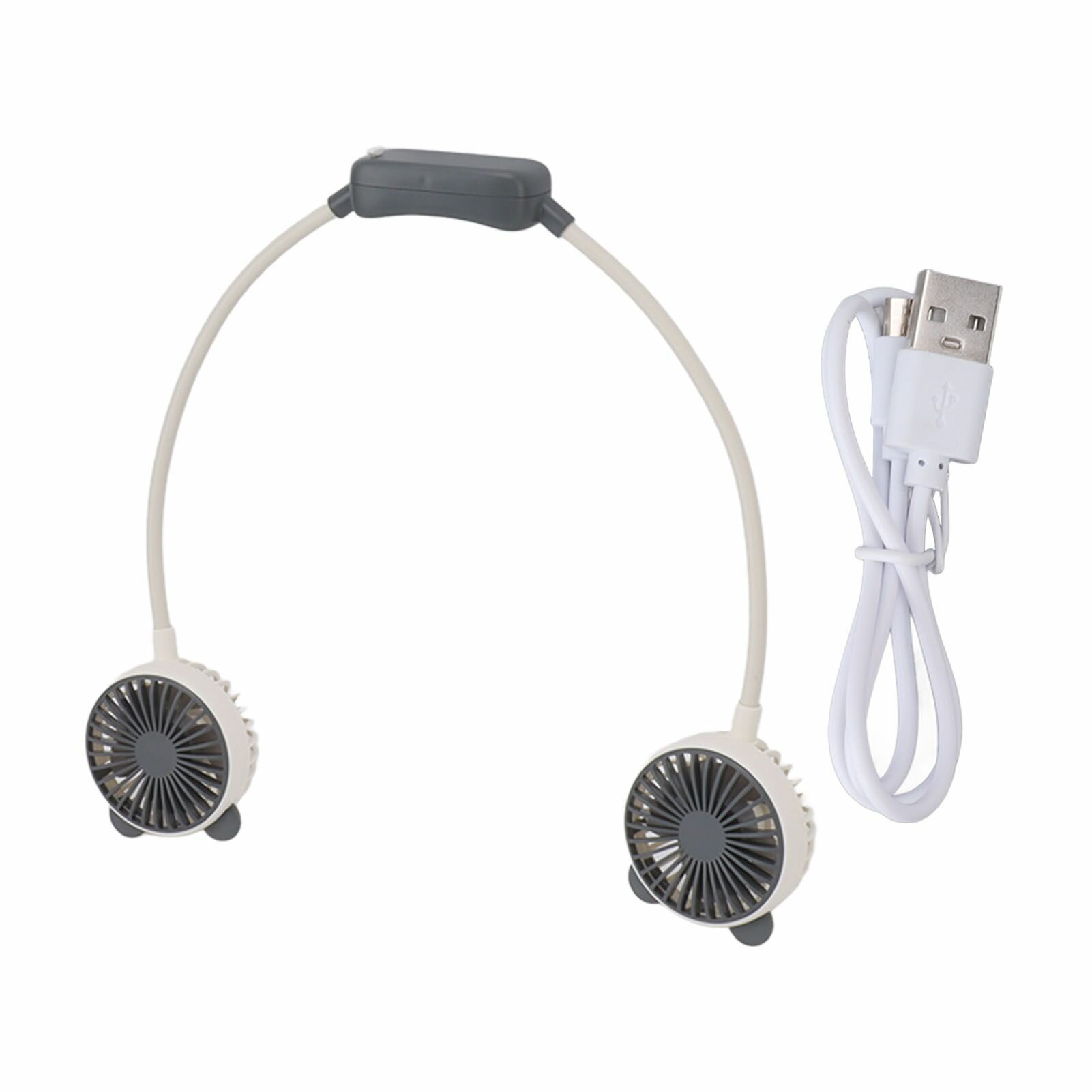Портативный шейный вентилятор с двойной головкой, гибкий, носимый, перезаряжаемый через USB, мини-подвесной вентилятор без рук для офиса, путешествий, белый