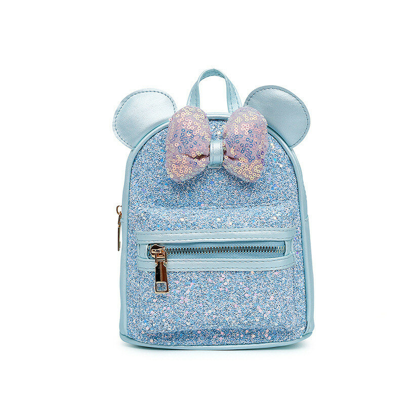 Girls casual backpack with sparkling sequins and butterfly bow graphic in waterresistant pu for everyday wear