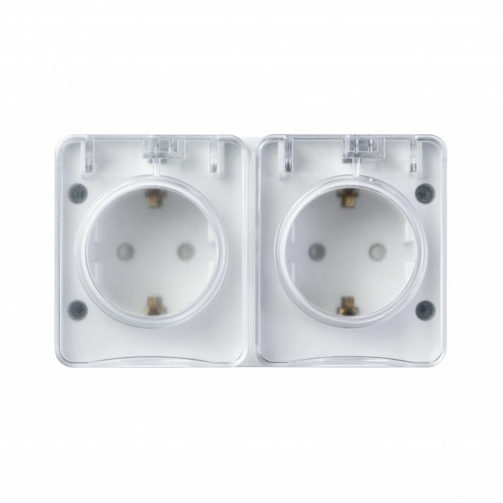 Розетка 2-ая с/з со шторками IP54 16А белый Profi54 AtlasDesign ATN540126