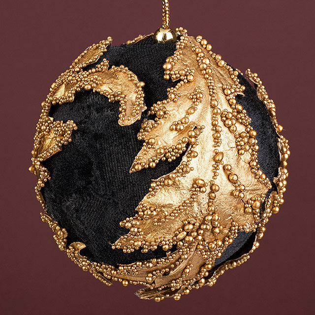 Винтажный елочный шар Con Foglie di Champagne 9 см черный, Christmas Deluxe (Кристмас Делюкс), 86526-deluxe