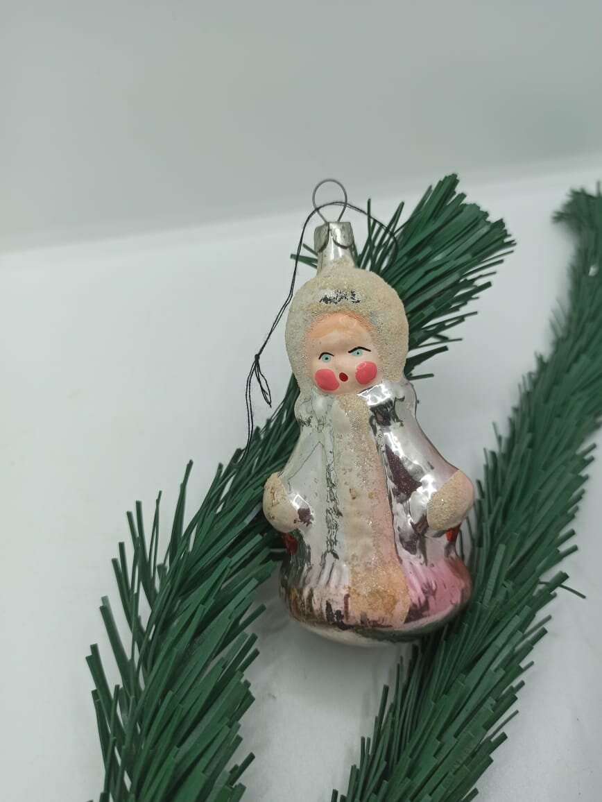 Елочная игрушка подвесная Снегурочка винтажная советская, стекло, СССР