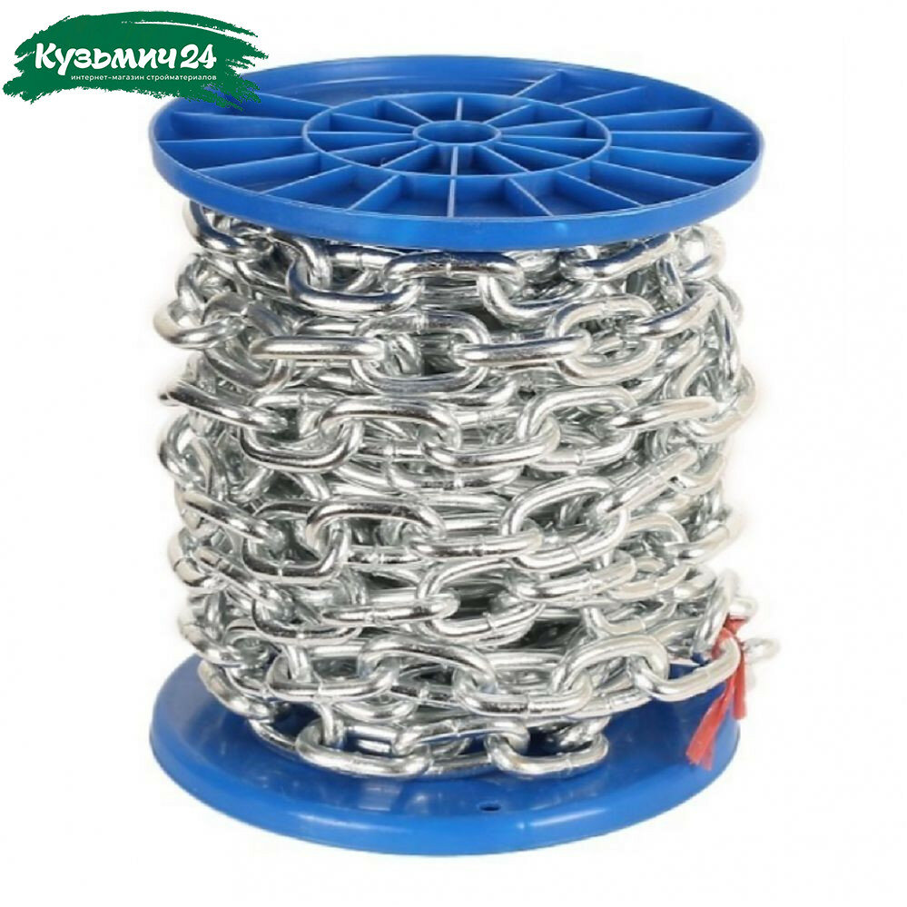 Цепь 10 мм DIN 766 универсальная, короткое звено, разрывная нагрузка 4000 кгс, на отрез от 1 м, 1 м