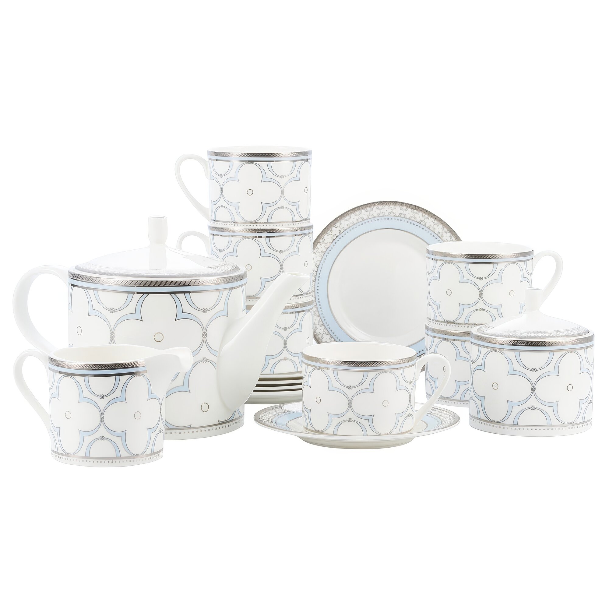 Сервиз чайный Gipfel Patricia 42853, 15 предметов, костяной фарфор, голубой/белый/серебряный