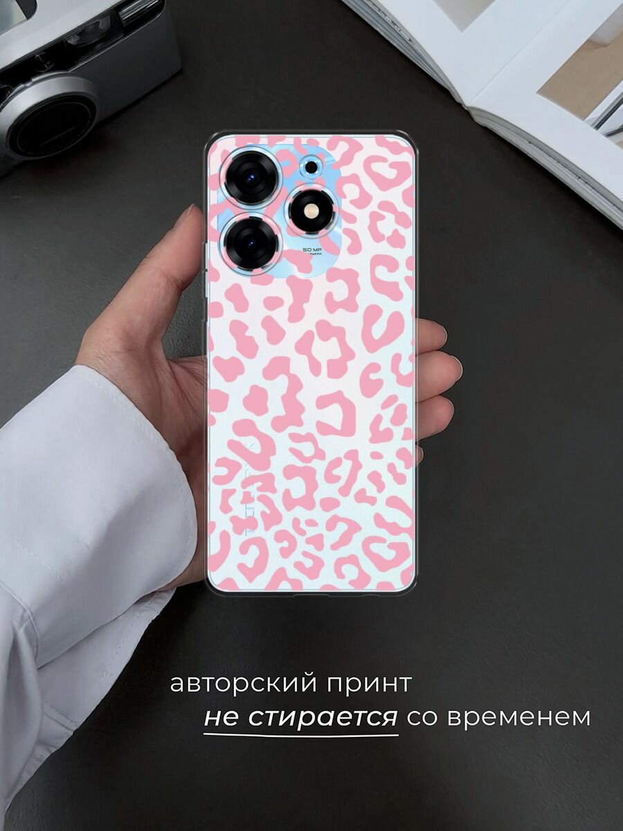 Чехол на Tecno Spark 10 Pro / Текно Спарк 10 Про с принтом Паттерн розовый леопард, прозрачный — фото 1