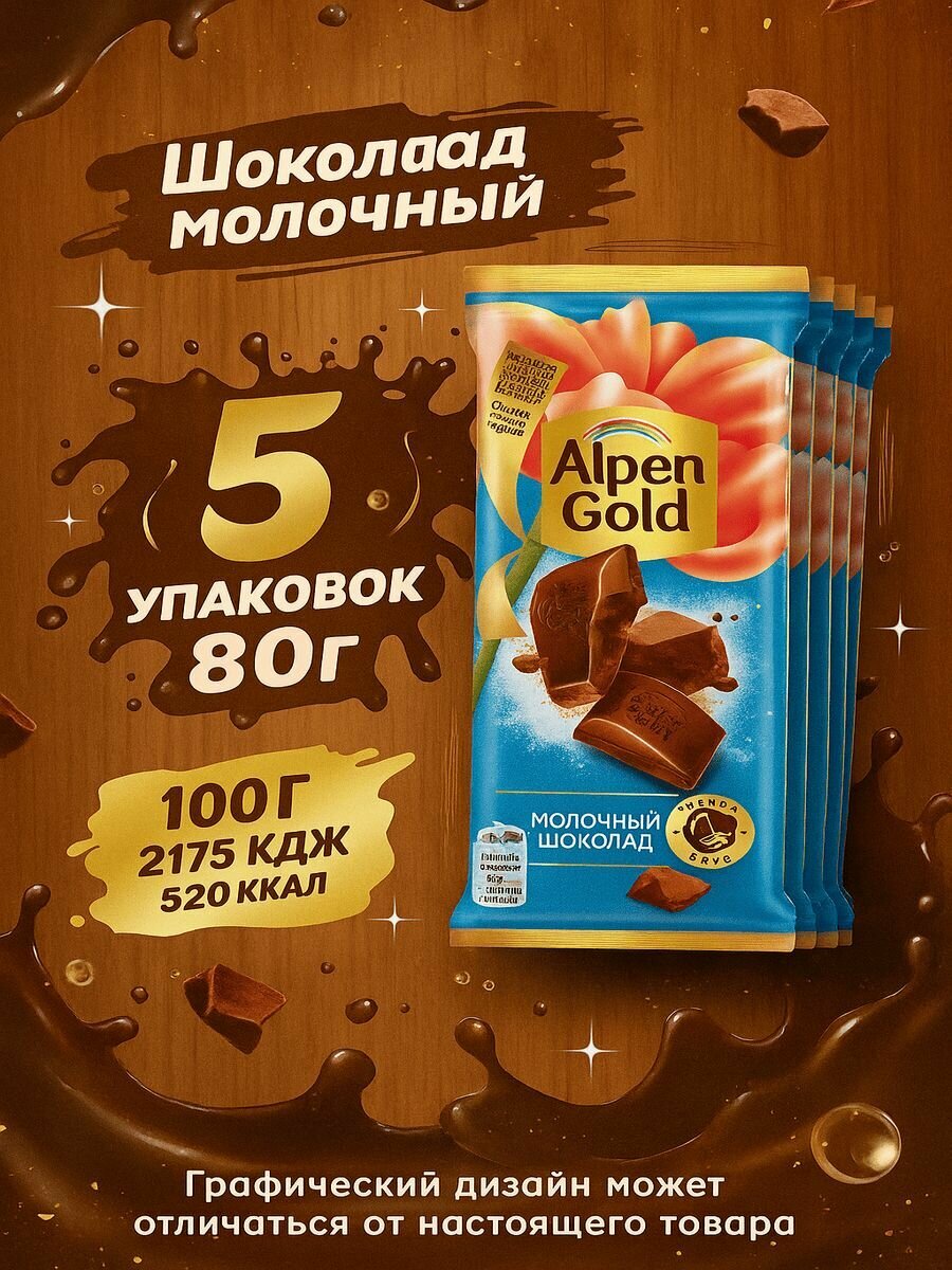 Шоколад молочный Alpen Gold 80г x 5 упаковок