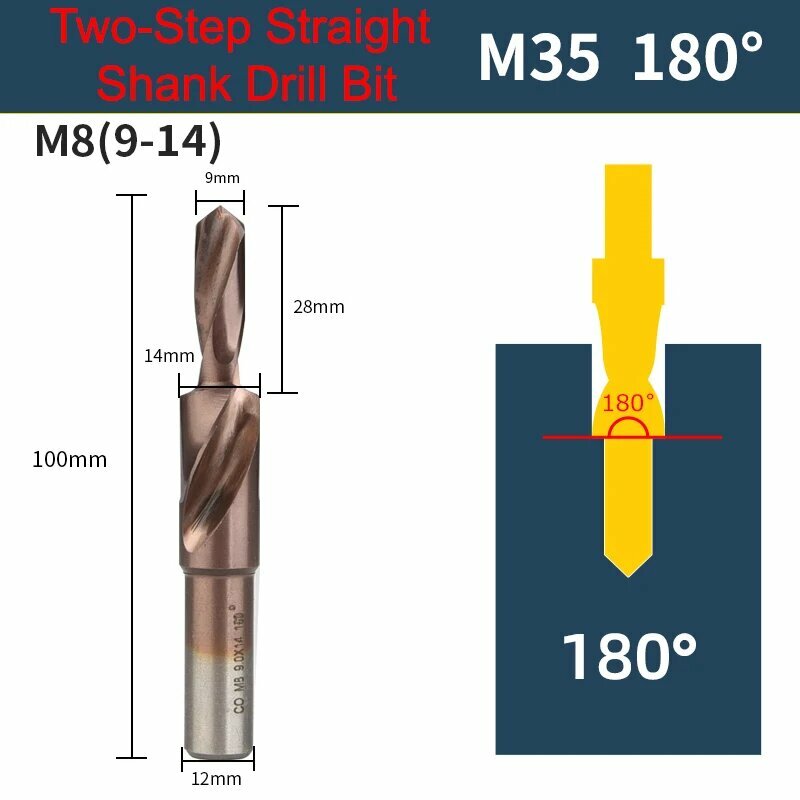 Conboom двухступенчатое сверло кобальтовое M35 для нержавеющей стали M8 180 Degree