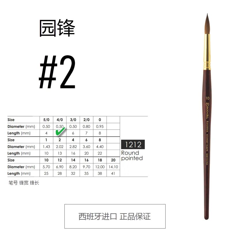 Кисть ESCODA 1212 Round pointed #2 RESERVA1212 2