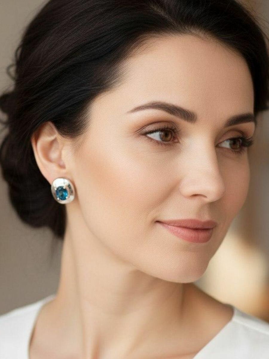 Серьги, серебро, 925 проба, родирование, фианит, Лондон топаз, топаз