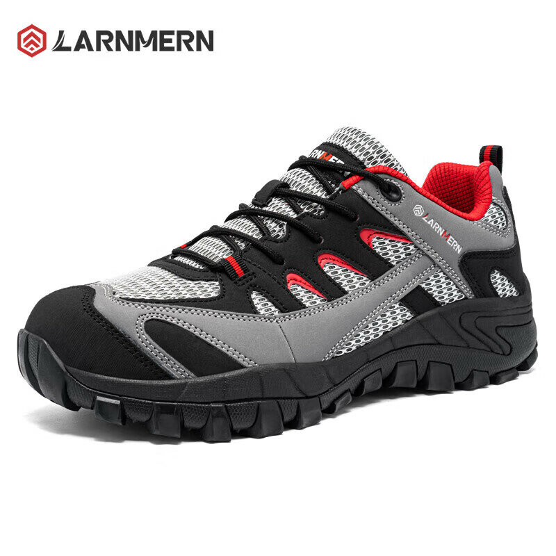 LARNMERN Men's Safety Shoes Steel Toe Cap Anti-Smashing Anti-Piercing Slip-Resistant Comfortable Breathable Work Safety Shoes Black Gray Size 40
